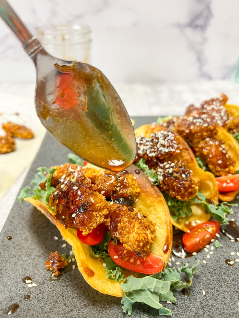 Best Crispy Sesame Ginger Chicken Tacos:Oven Baked - The Lazy K Kitchen