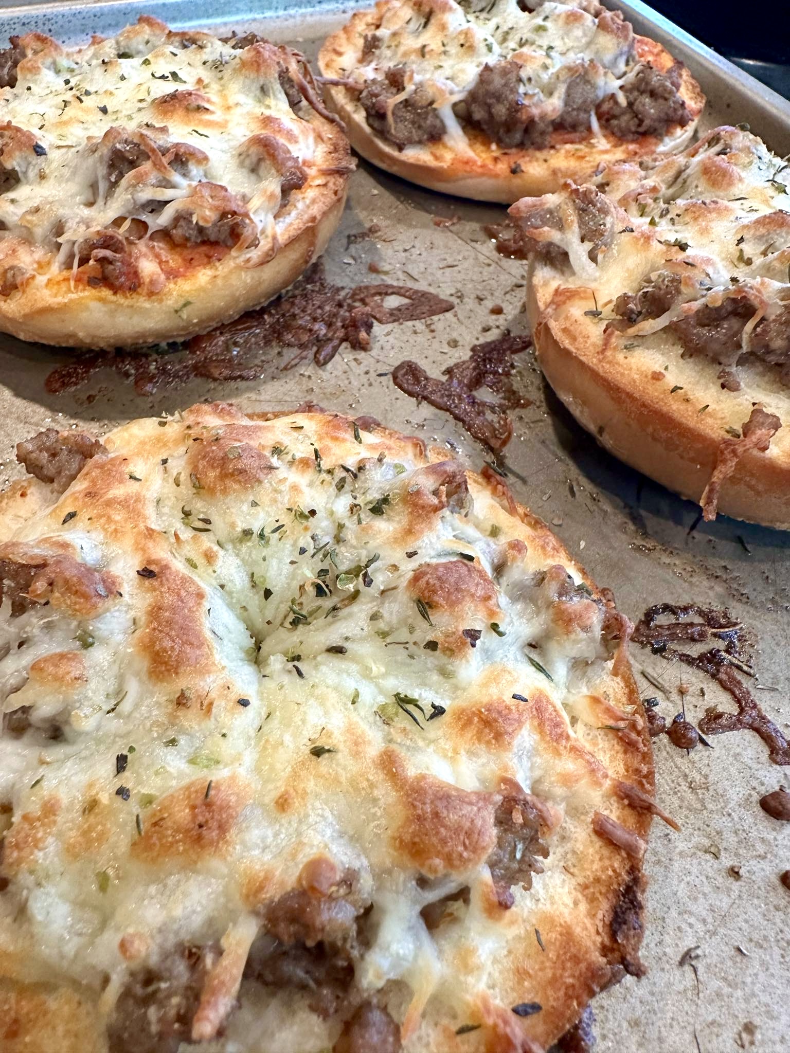 Garlic Butter Crusted Bagel Pizzas - The Lazy K Kitchen
