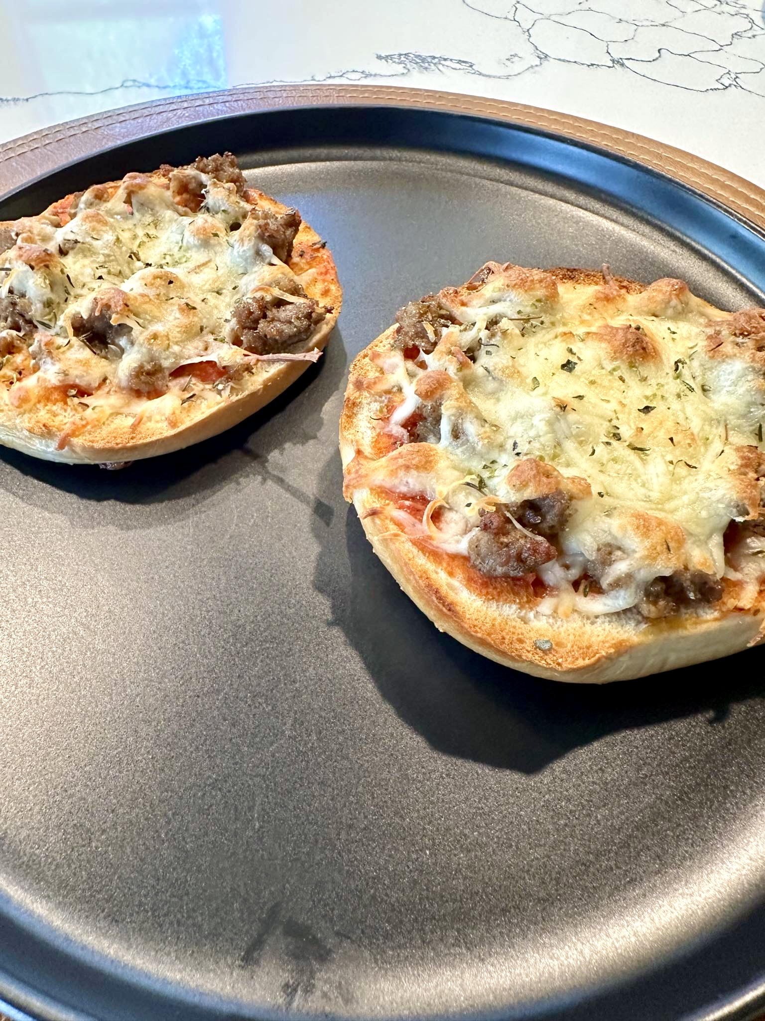 Garlic Butter Crusted Bagel Pizzas - The Lazy K Kitchen