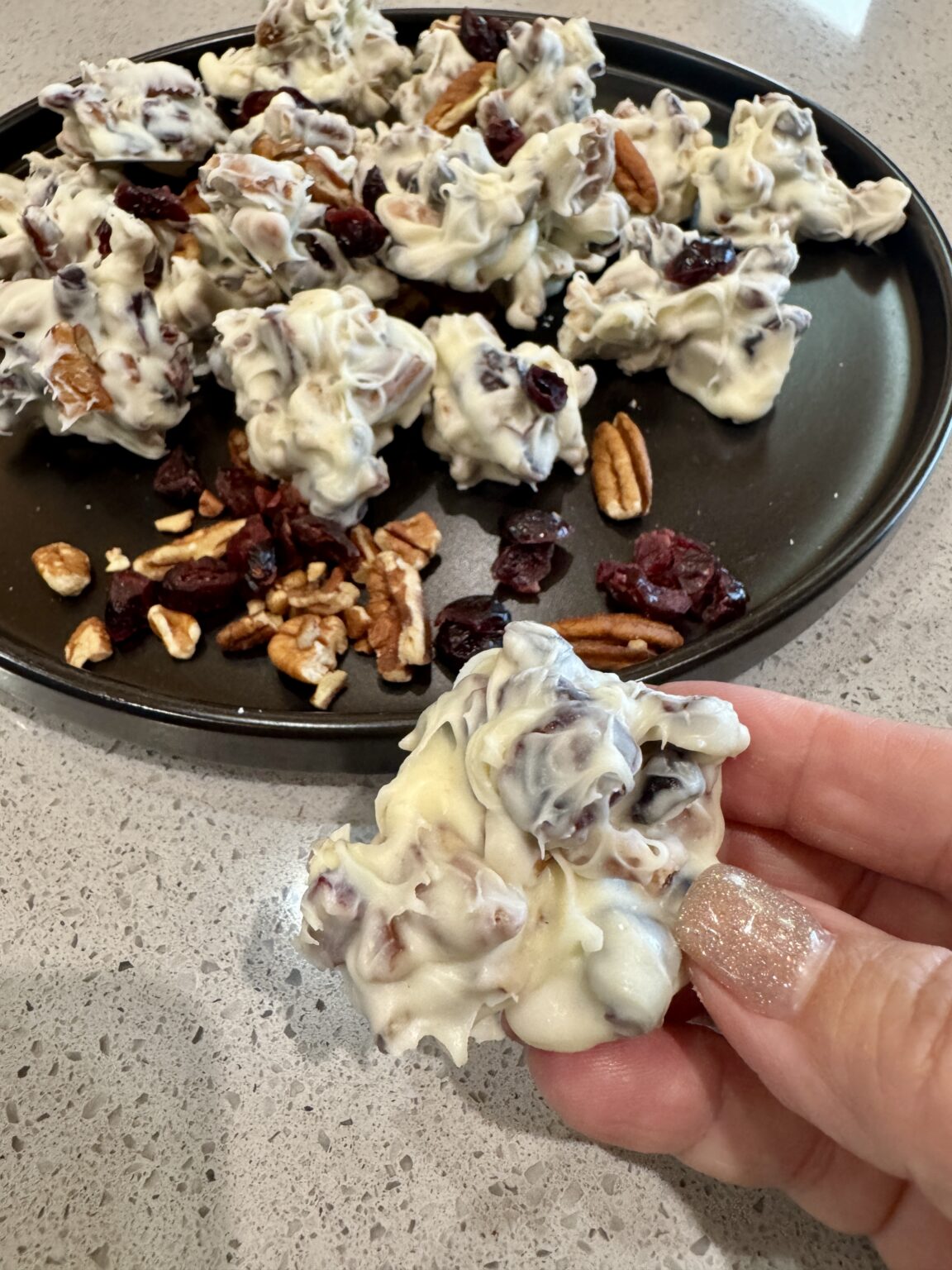 3 Ingredient White Chocolate Cranberry Pecan Clusters - The Lazy K Kitchen