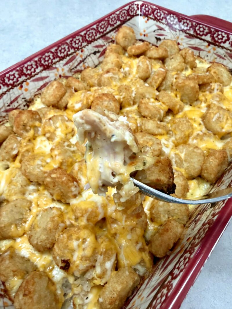 6 Ingredient Chicken Ranch Tater Tot Casserole - The Lazy K Kitchen